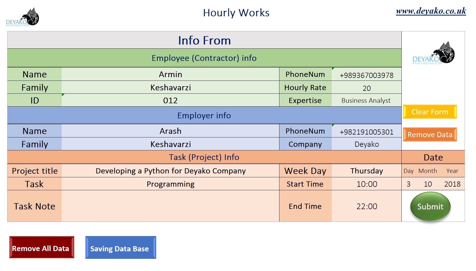 Manage Works In Excel Hourly Project Works Deyako